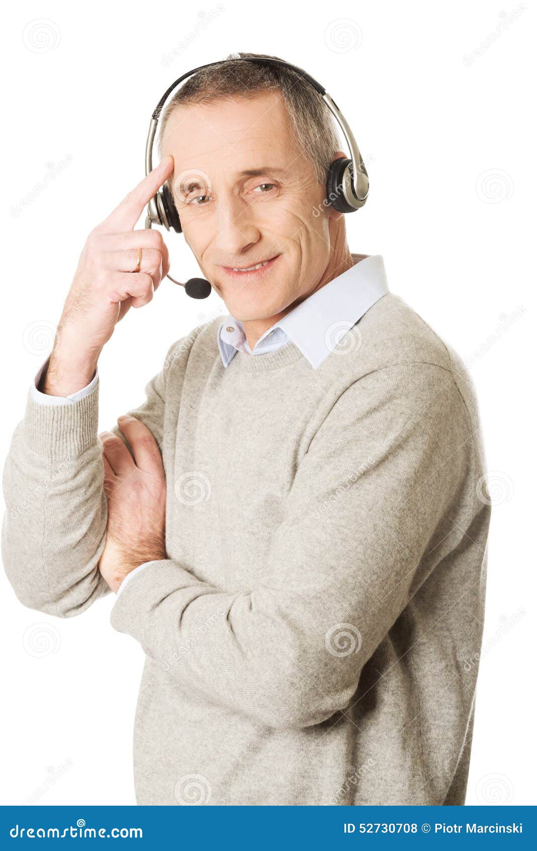 Old Call Center Man Wearing Headset Stock Photo - Image of business ...