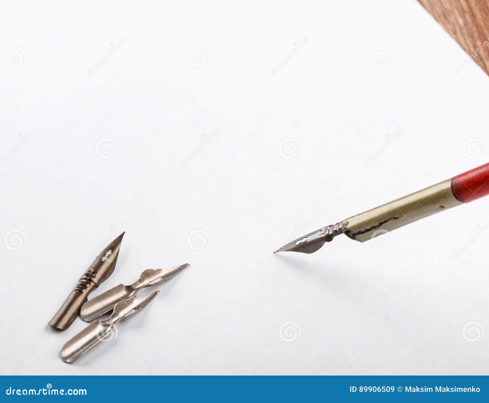 Old Calligraphy Pen And Nibs On White Paper Background Stock Image ...