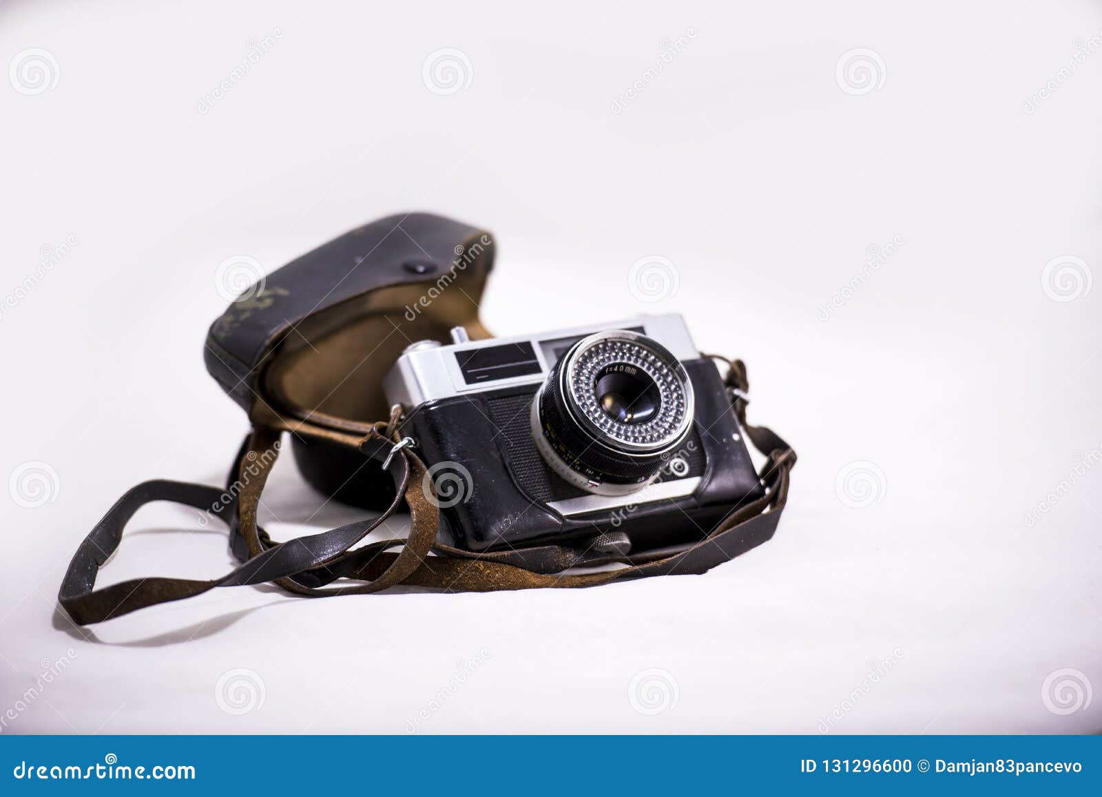 Old camera with a belt. stock photo. Image of cotton - 131296600
