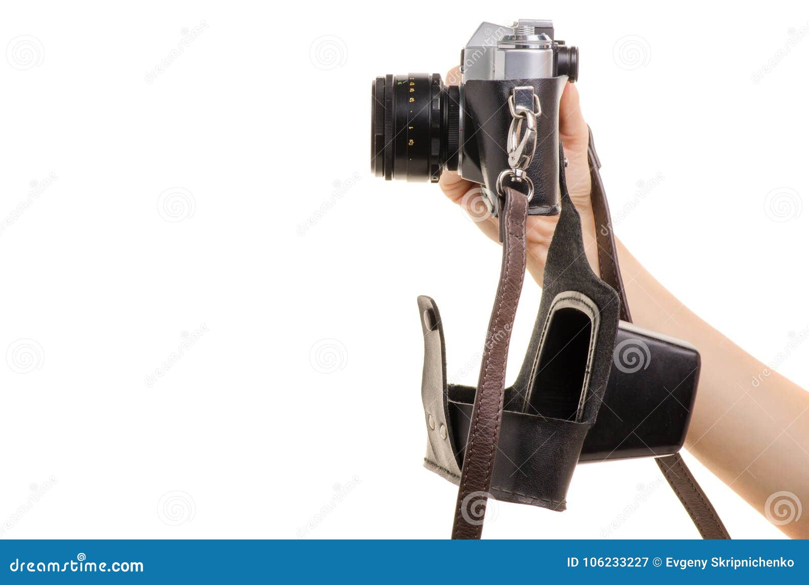 Old Camera in a Case in a Female Hand Stock Image - Image of camera ...