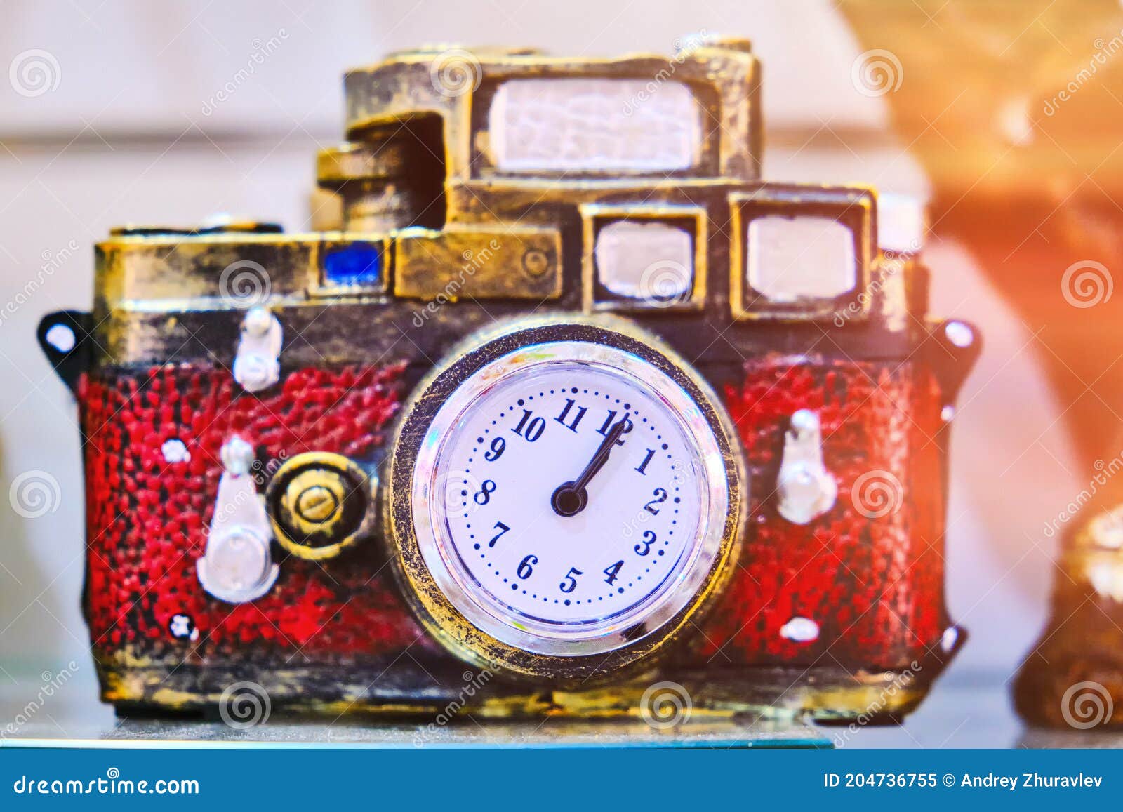 An Old Camera with a Clock is a Concept of a Time Machine. Souvenir ...