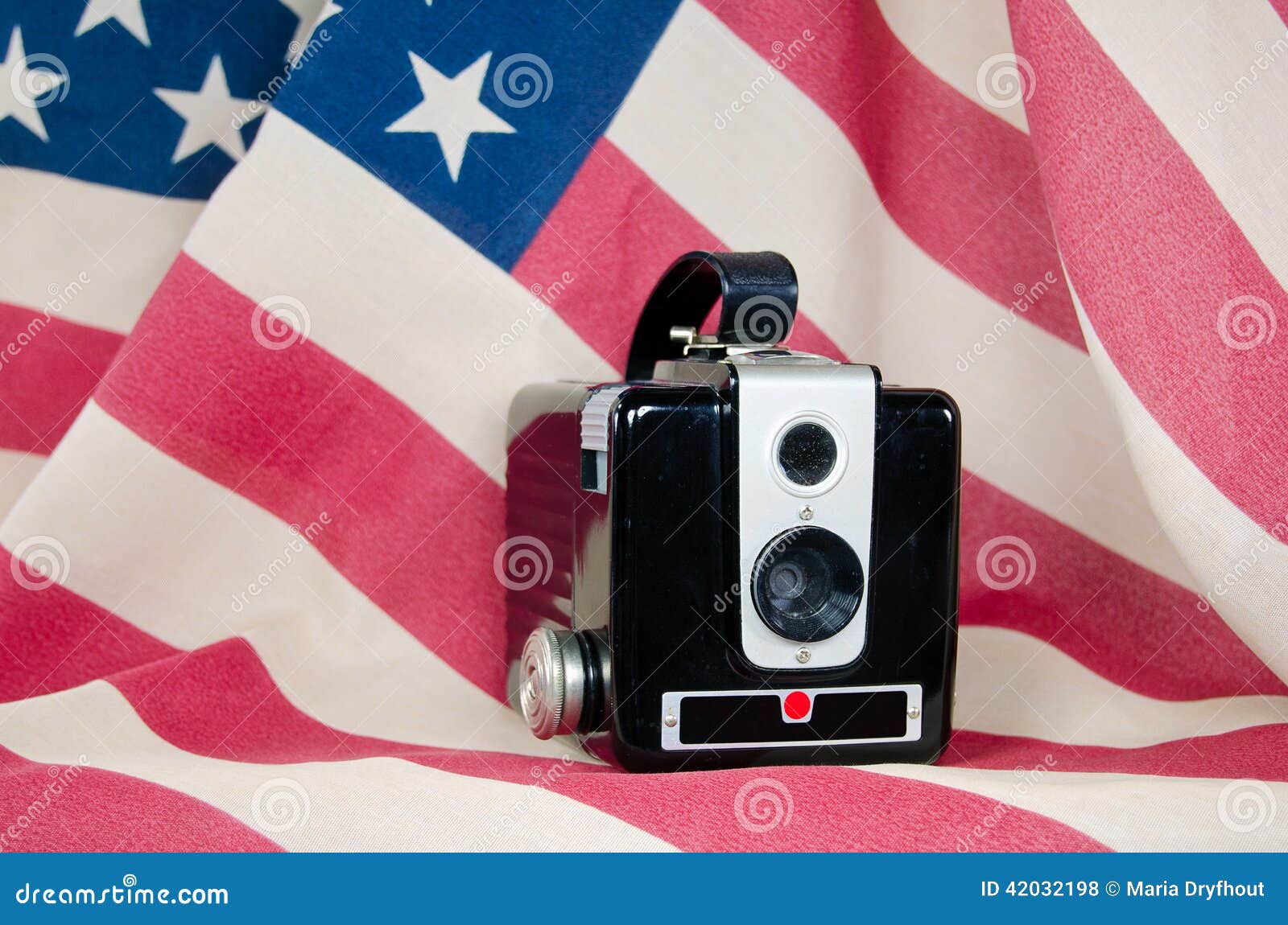 Old camera on flag stock photo. Image of camera, retro - 42032198