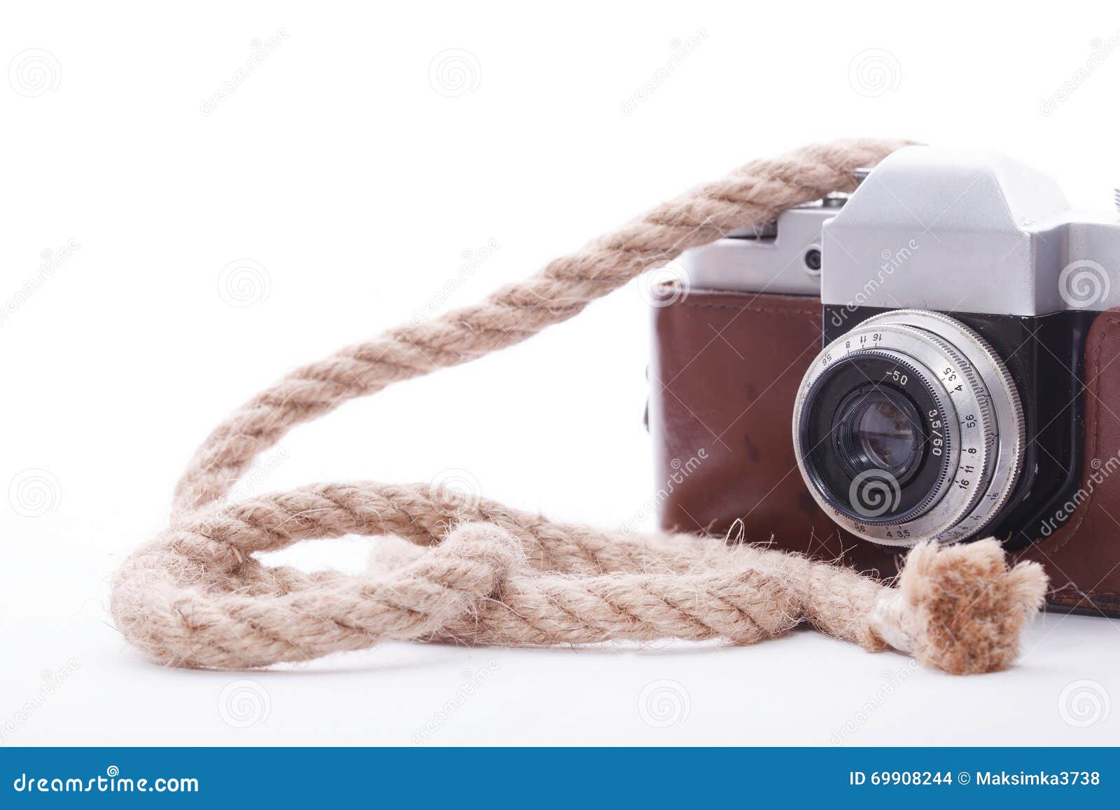 Old Camera and Ship Rope Isolated on White Background Stock Photo ...