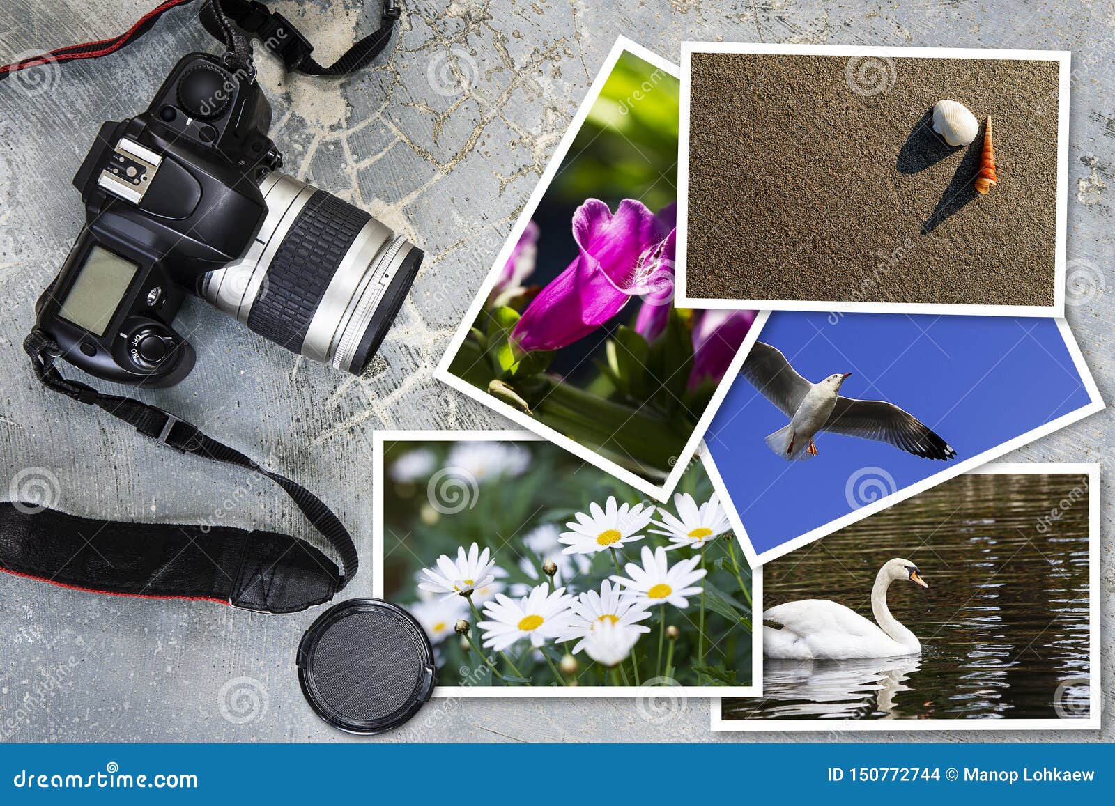 Old Camera with Stack of Postcards on Aged Grunge Vintage Concrete ...