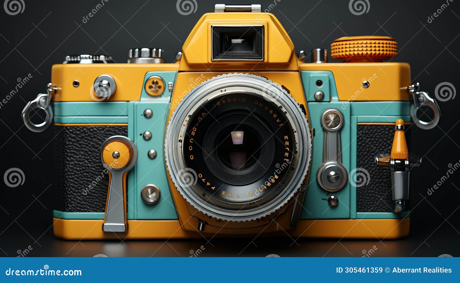 An Old Camera with a Turquoise and Orange Color Scheme Stock ...
