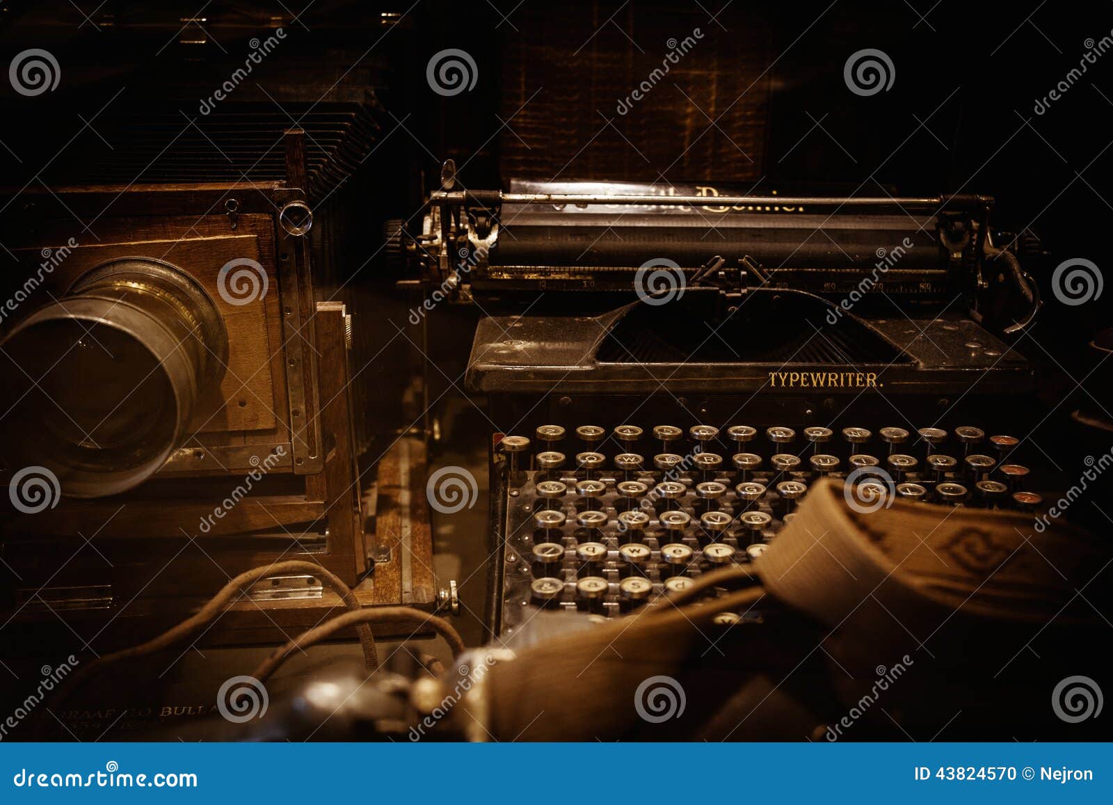 Old camera and typewriter stock photo. Image of film - 43824570