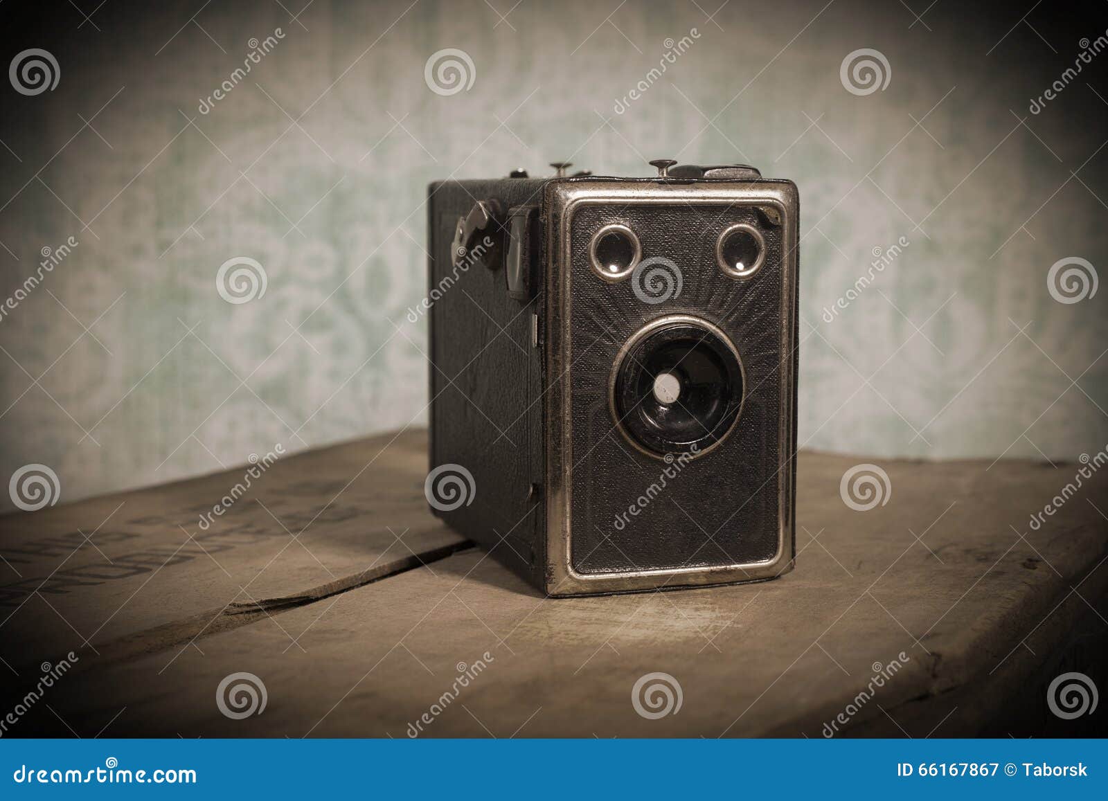 Old camera on a wooden box stock image. Image of technology - 66167867