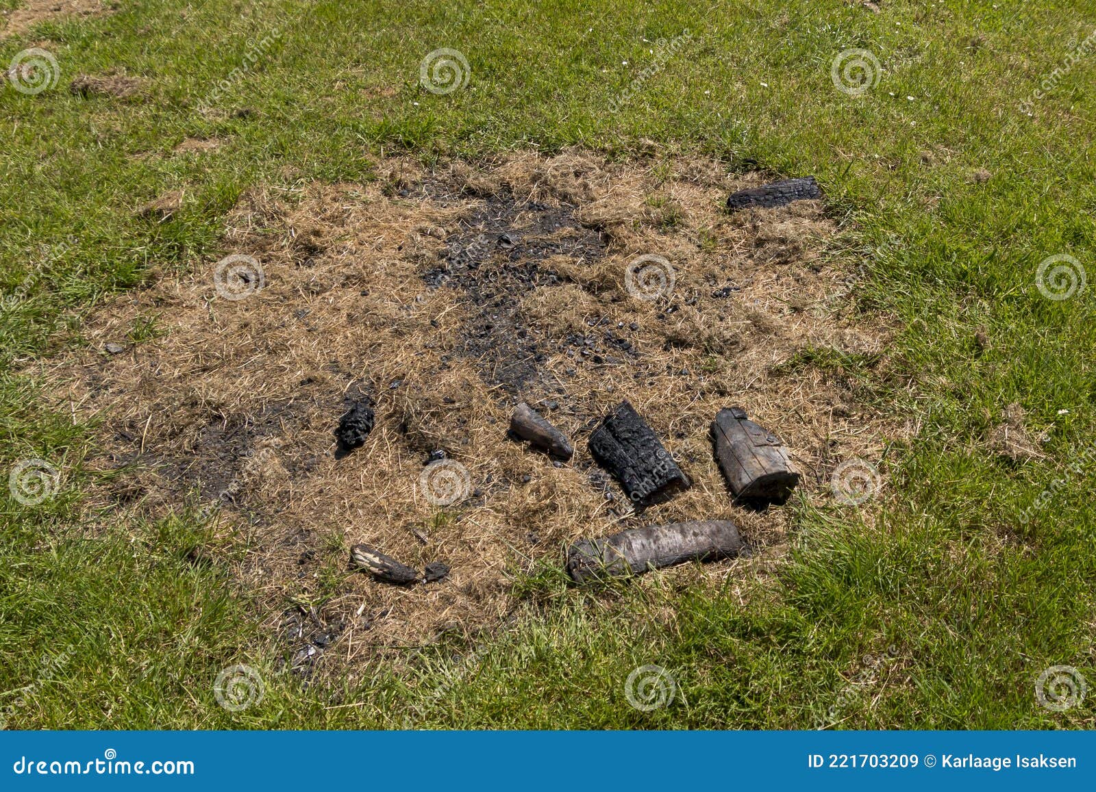 An Old Campfire in the Lawn Stock Image - Image of fire, wood: 221703209