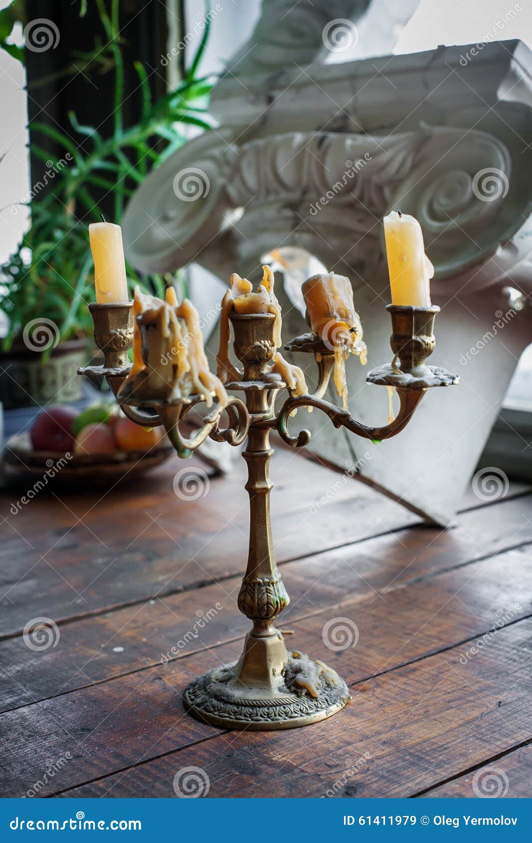 Old Candlestick with Candles Stock Image - Image of oldfashioned, board ...