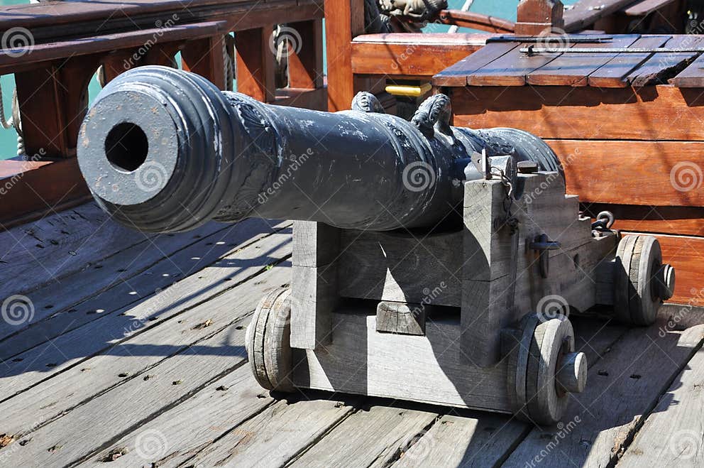 Old cannon on the ship stock image. Image of medieval - 79665555