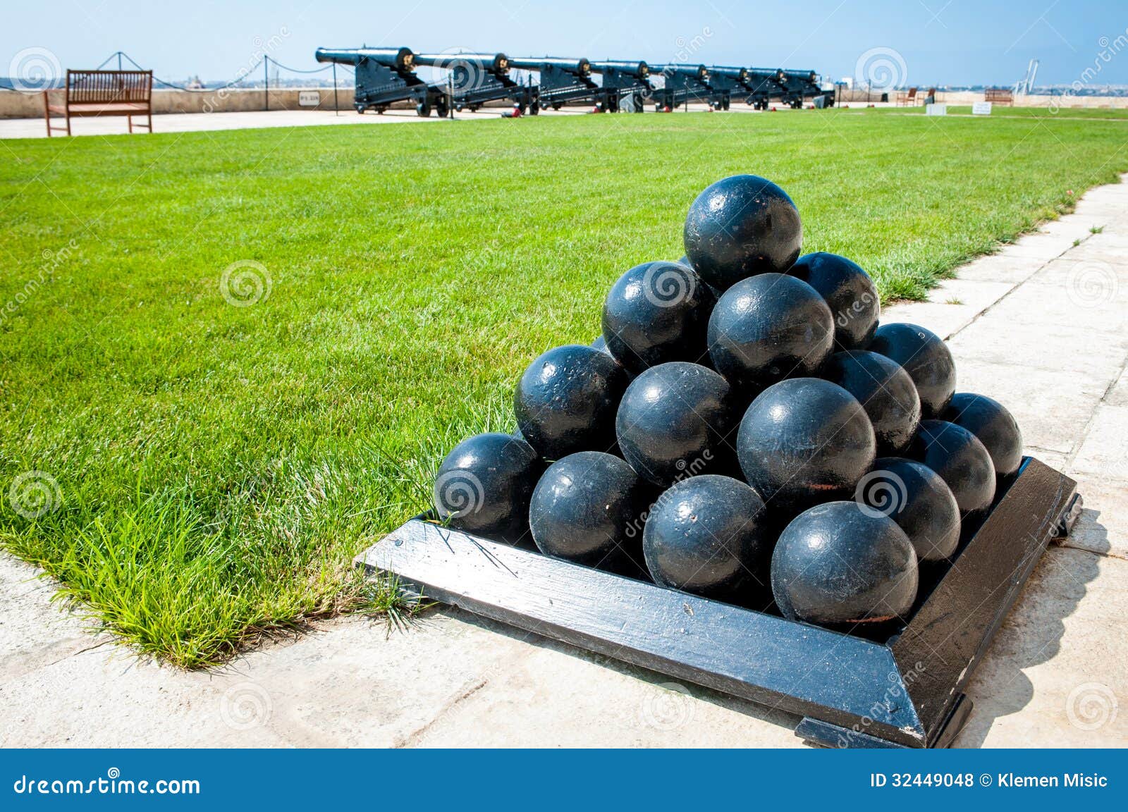 Old Cannonballs Stacked in Pyramid, in Front of Cannons, on Valletta ...