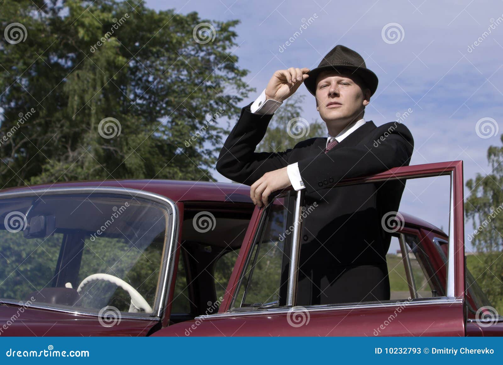 Old car driver stock image. Image of road, retro, suit - 10232793