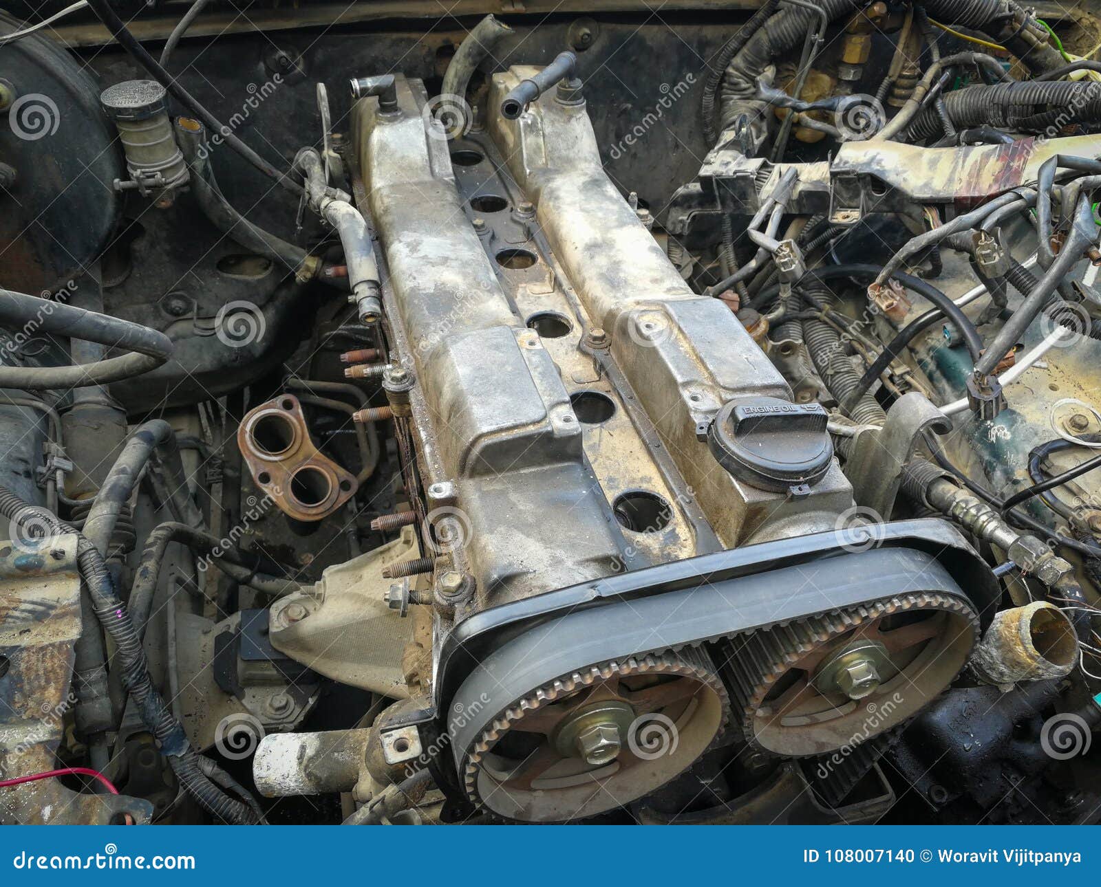 Old Car with the Engine Disassembled for Repair Stock Photo - Image of ...