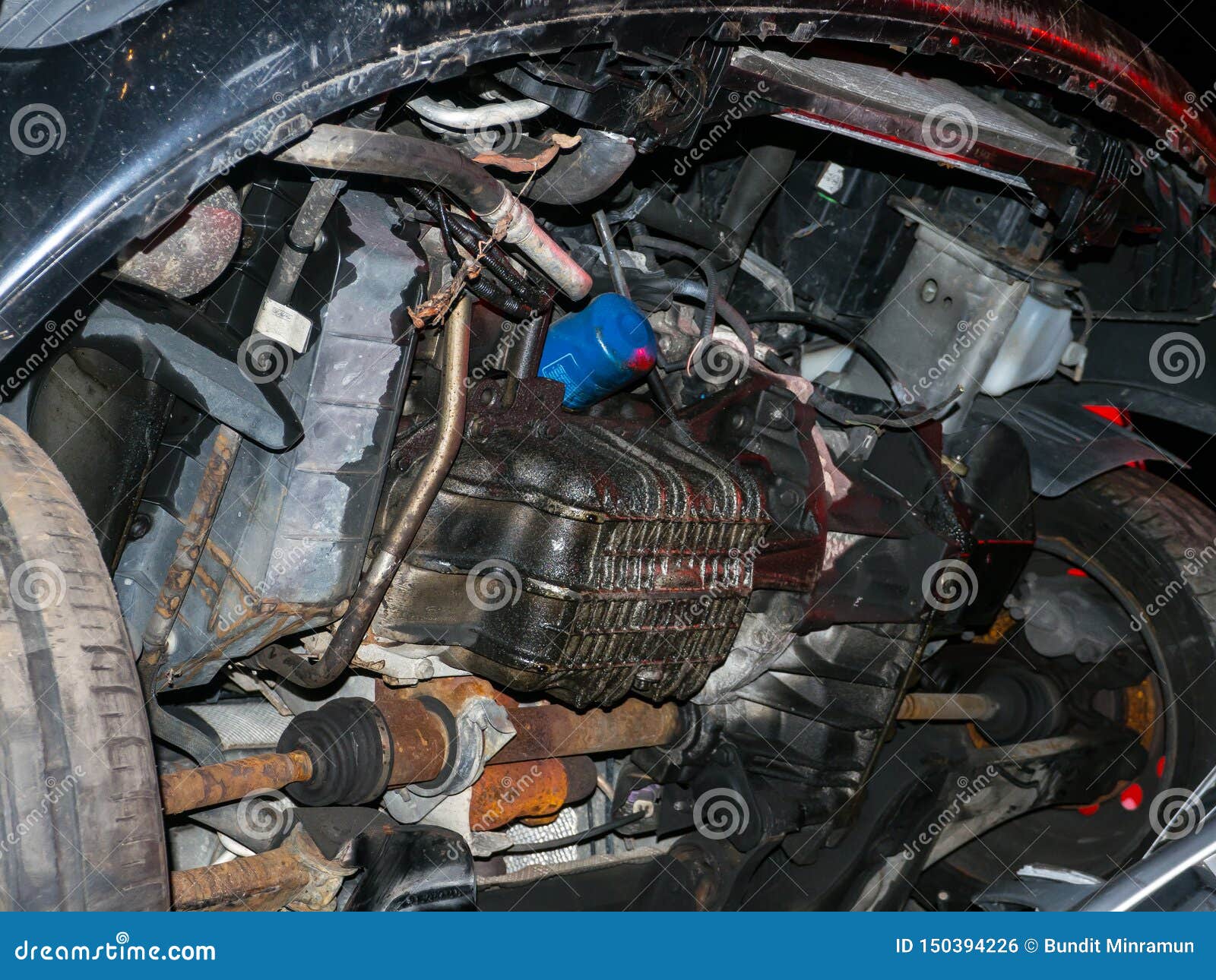 The Old Car Engine View from Underside View. Stock Photo - Image of ...