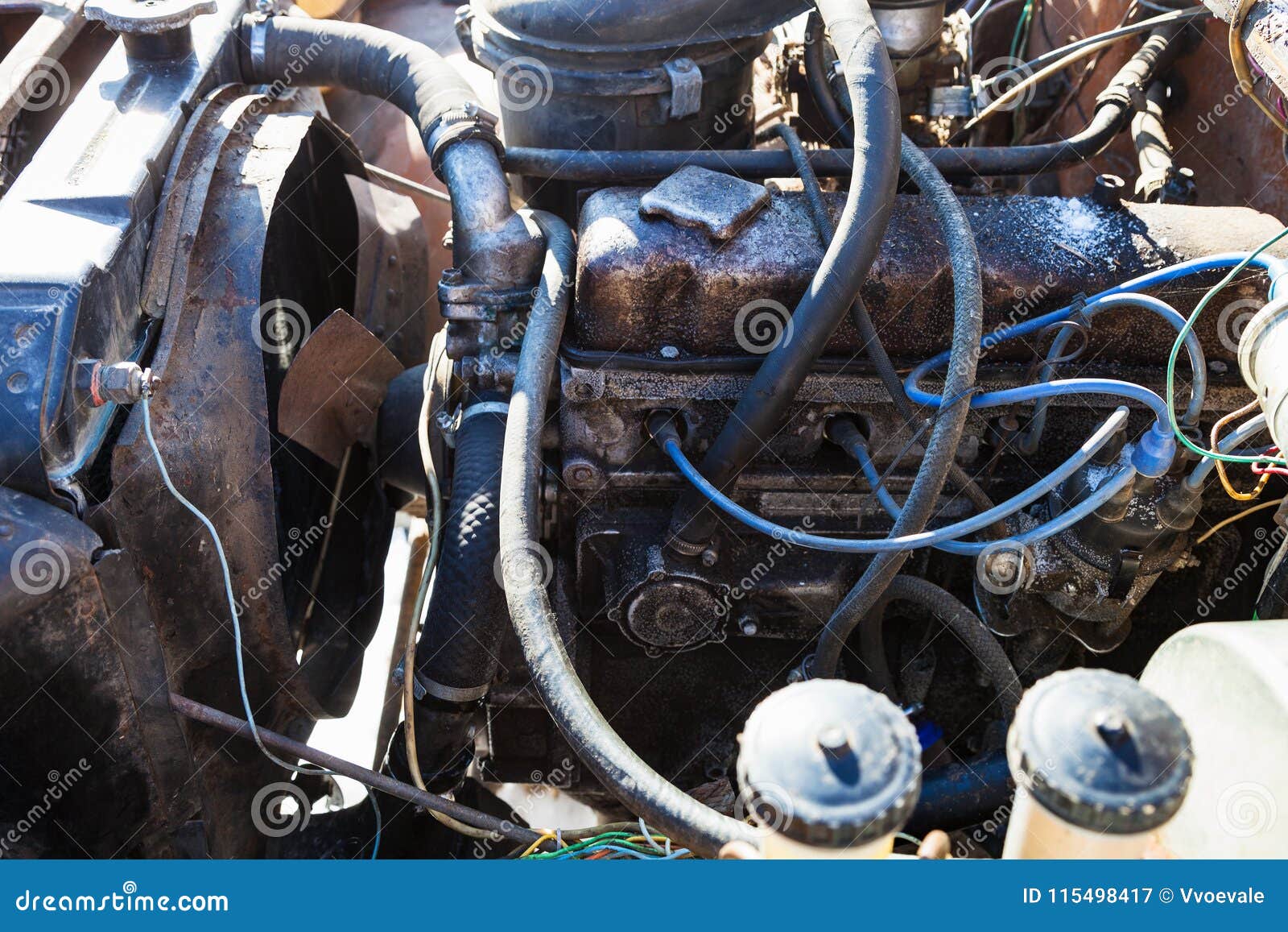 Old car engine stock image. Image of vehicle, workshop - 115498417