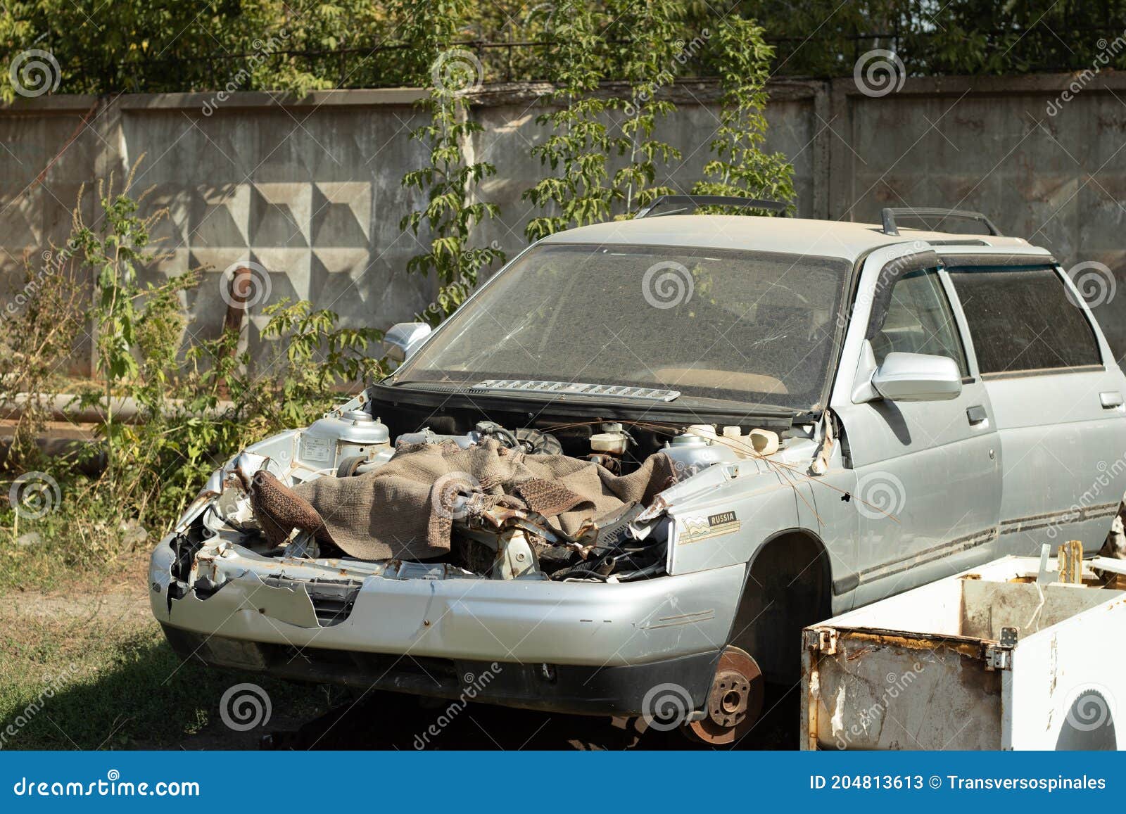 Old Car with the Hood Removed for Scrap. Car Engine Repair Stock Image ...
