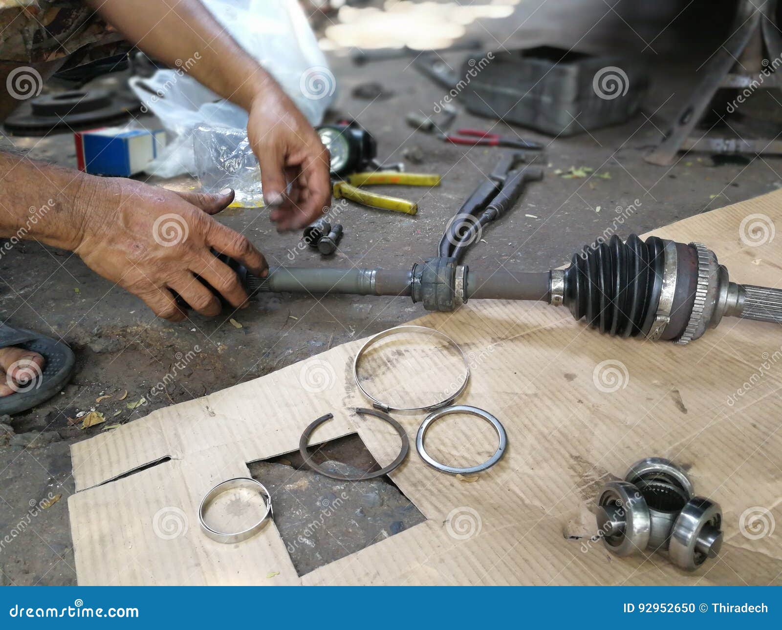 The Old Car Maintenance Process Stock Photo - Image of caliper, flat ...