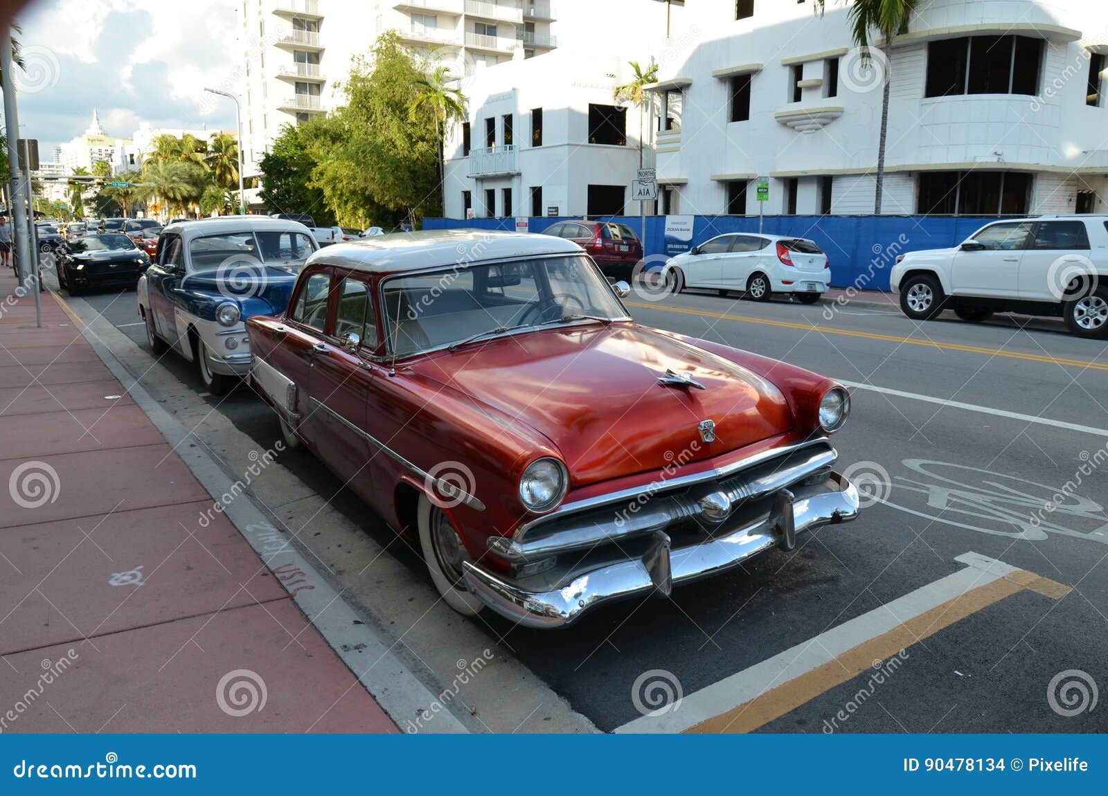 Old car in miami editorial stock image. Image of female - 90478134