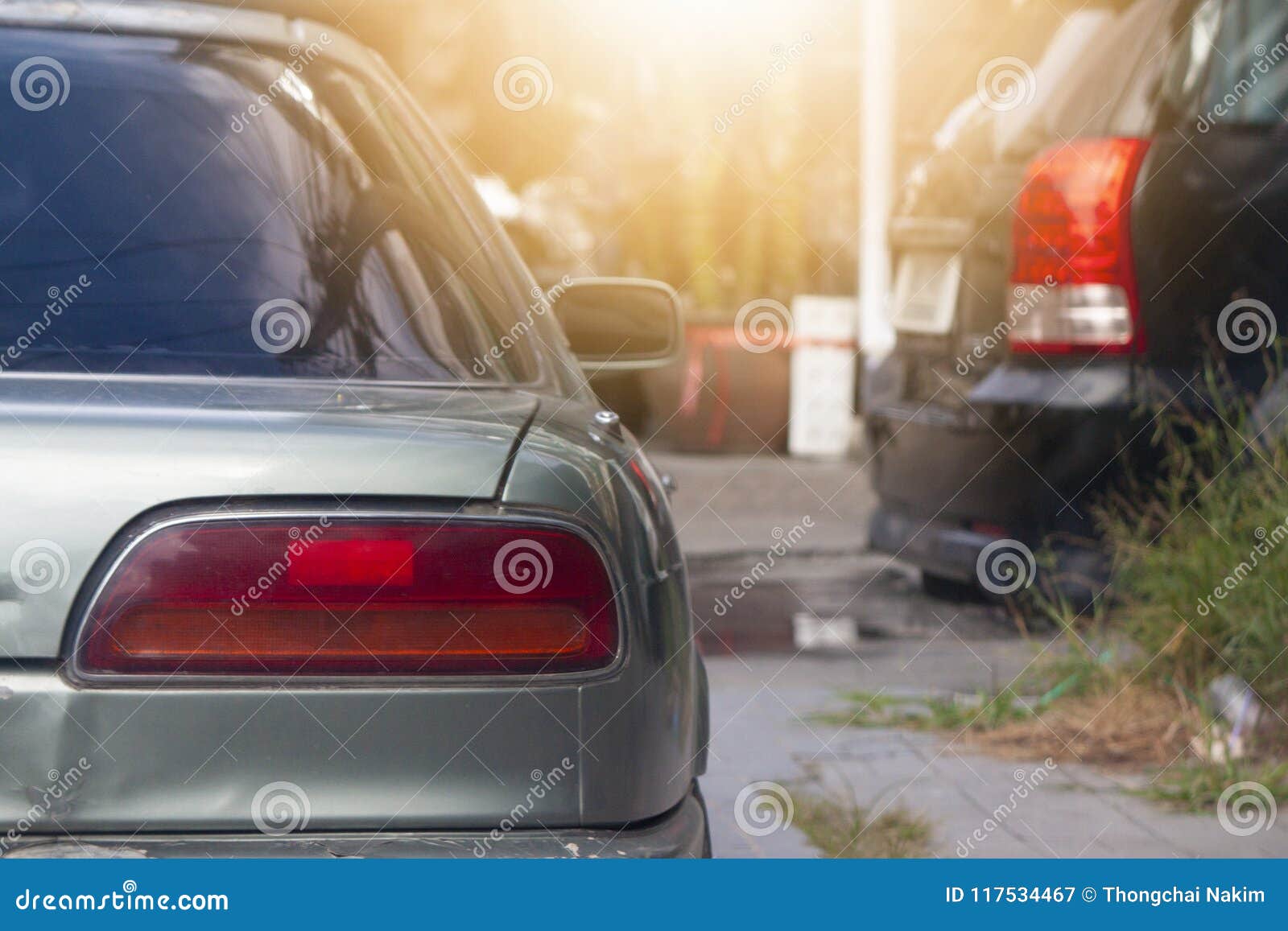 Backside Car Stop in Parking Lot Stock Image - Image of reflection ...