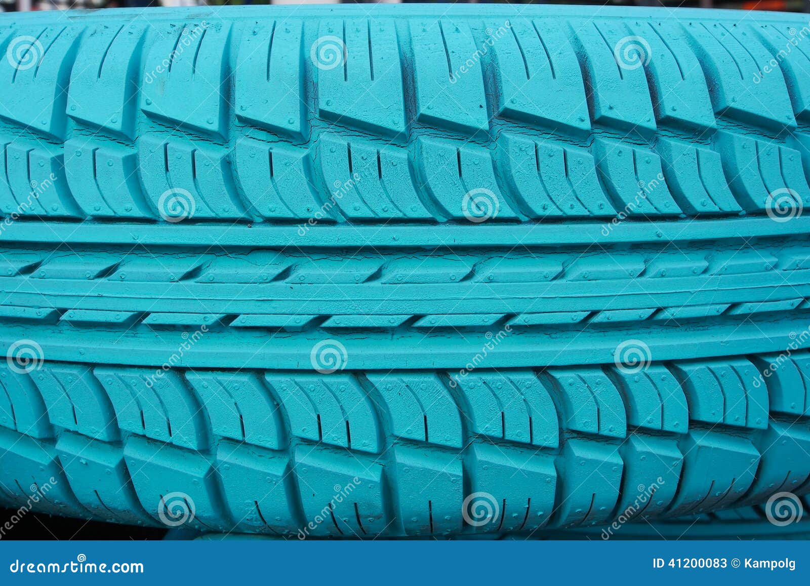 Old Car Tire Painted with Turquoise Color Stock Image - Image of blue ...