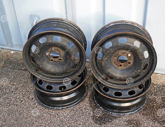 Old car wheel rims stock photo. Image of steel, wheels - 65976830