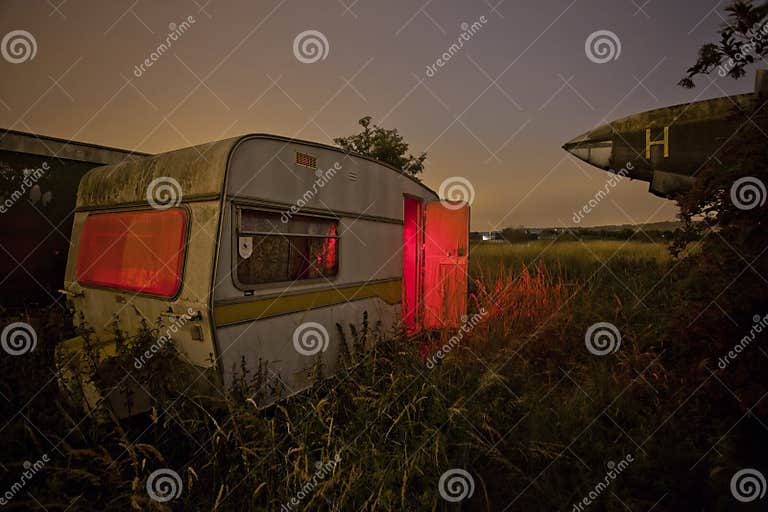 Old Caravan in an Overgrown Field Stock Image - Image of exploration ...