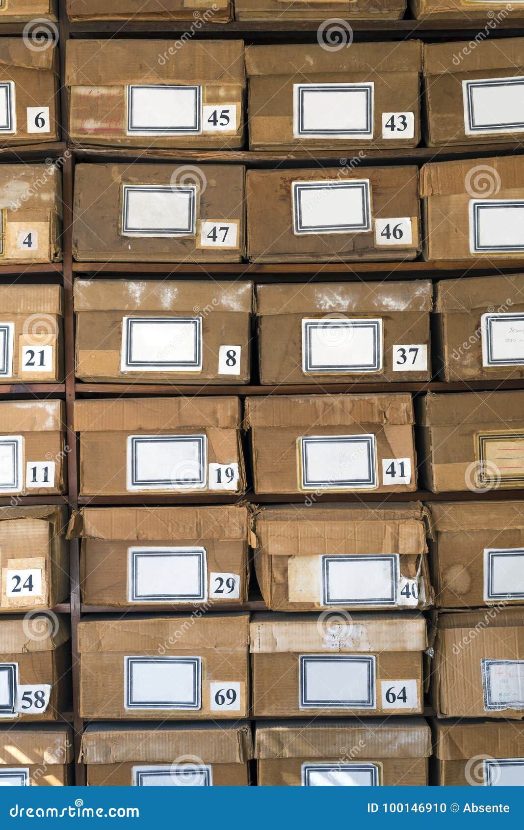 Old Cardboard Boxes Fill Shelves Stock Photo - Image of concept ...