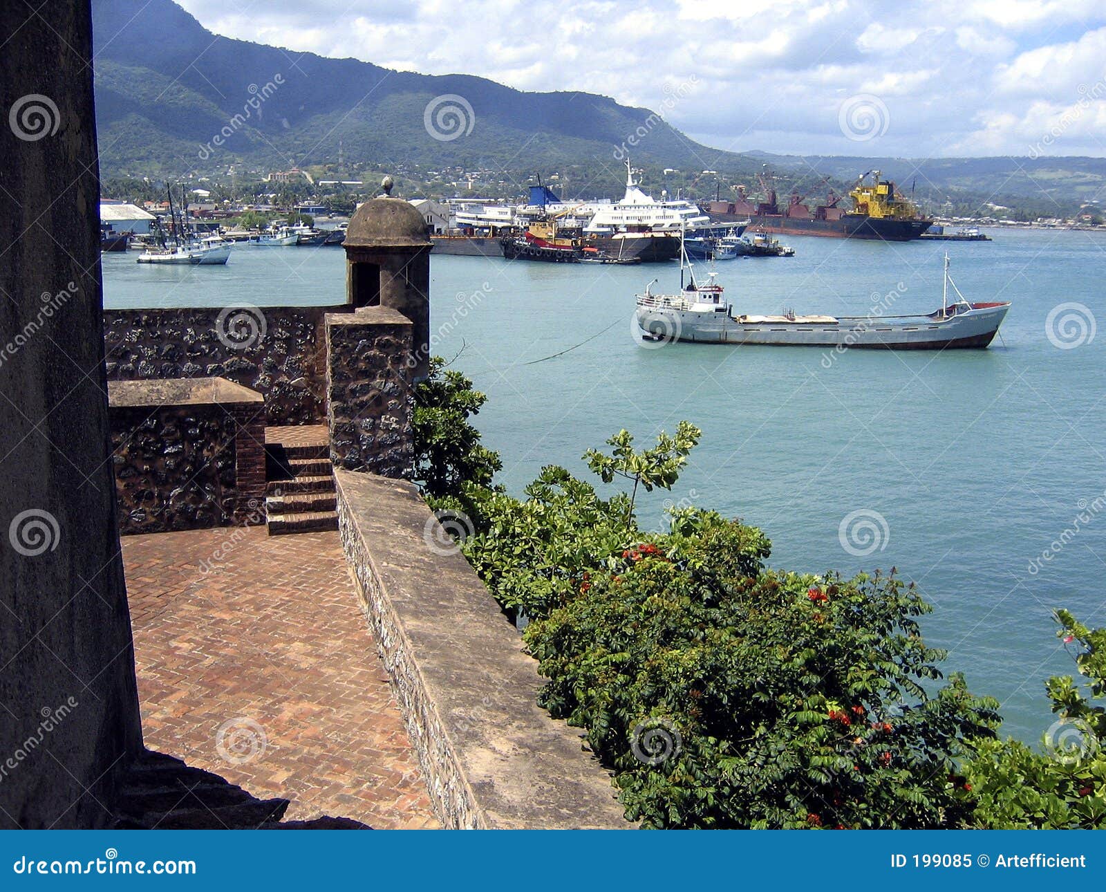 Old Caribbean Fort and Puerto Plata Port Stock Image - Image of ...