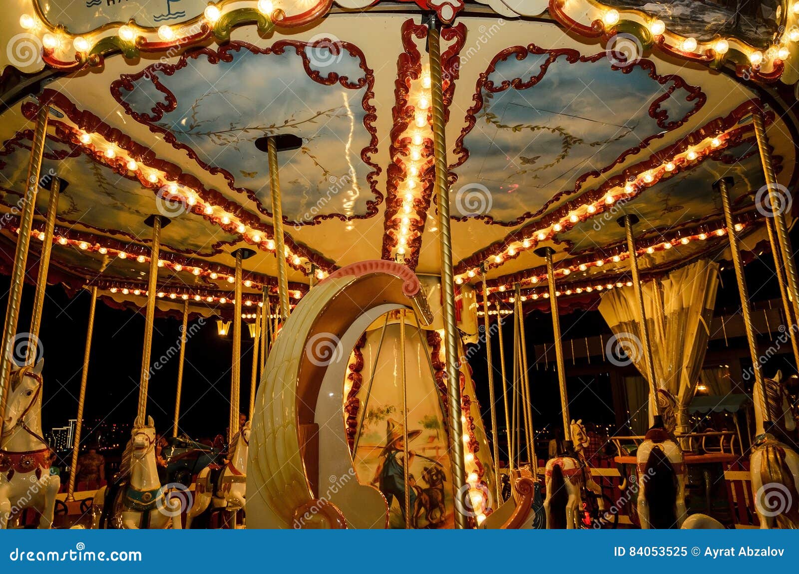 Old Carousel in Night Lights that Shine Stock Image - Image of ...