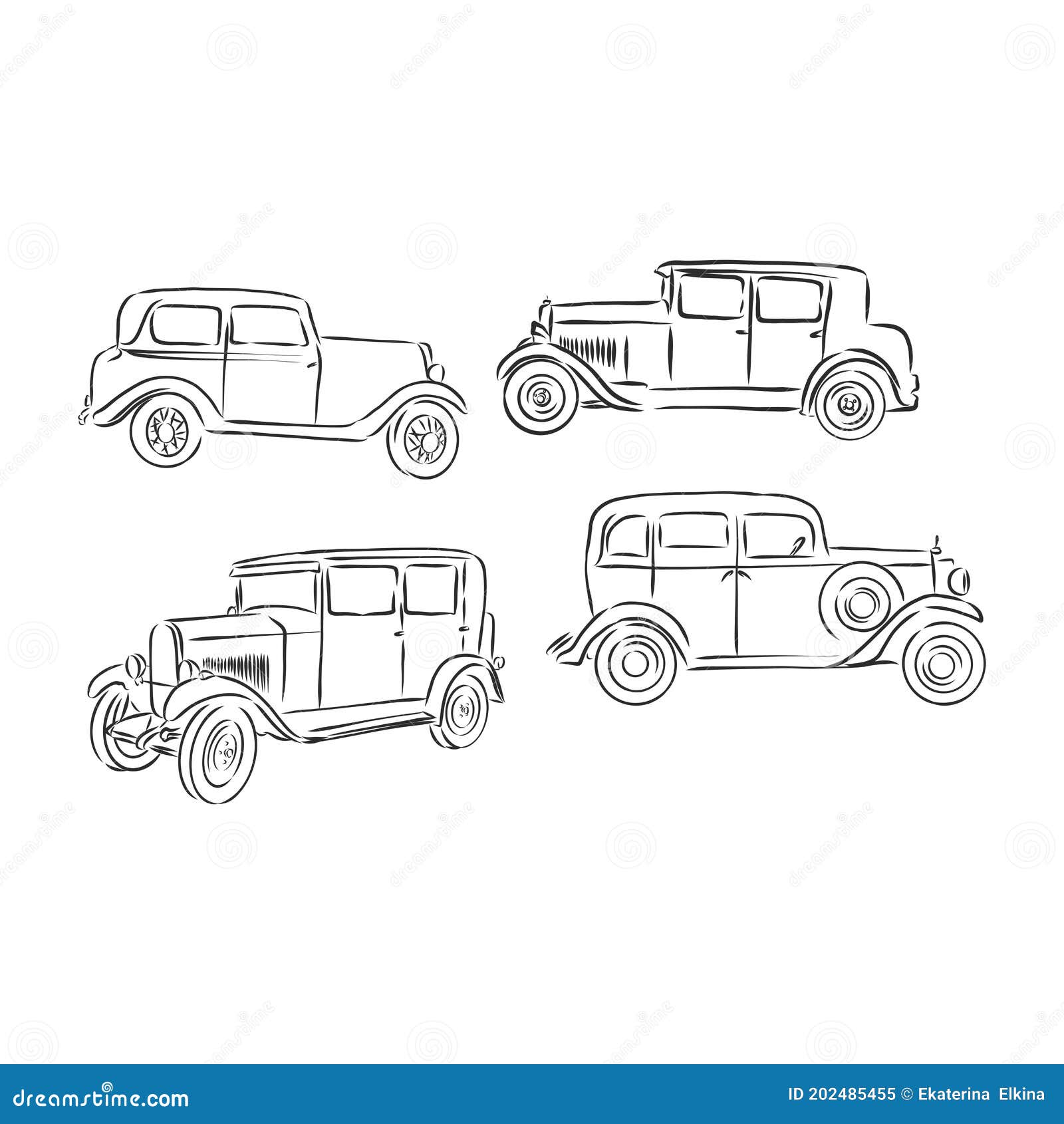 Old Cars Silhouettes Set Vector. Vintage Car Vector Sketch Illustration ... Old Cars Silhouettes Set Vector. Vintage Car Vector Sketch Illustration ...