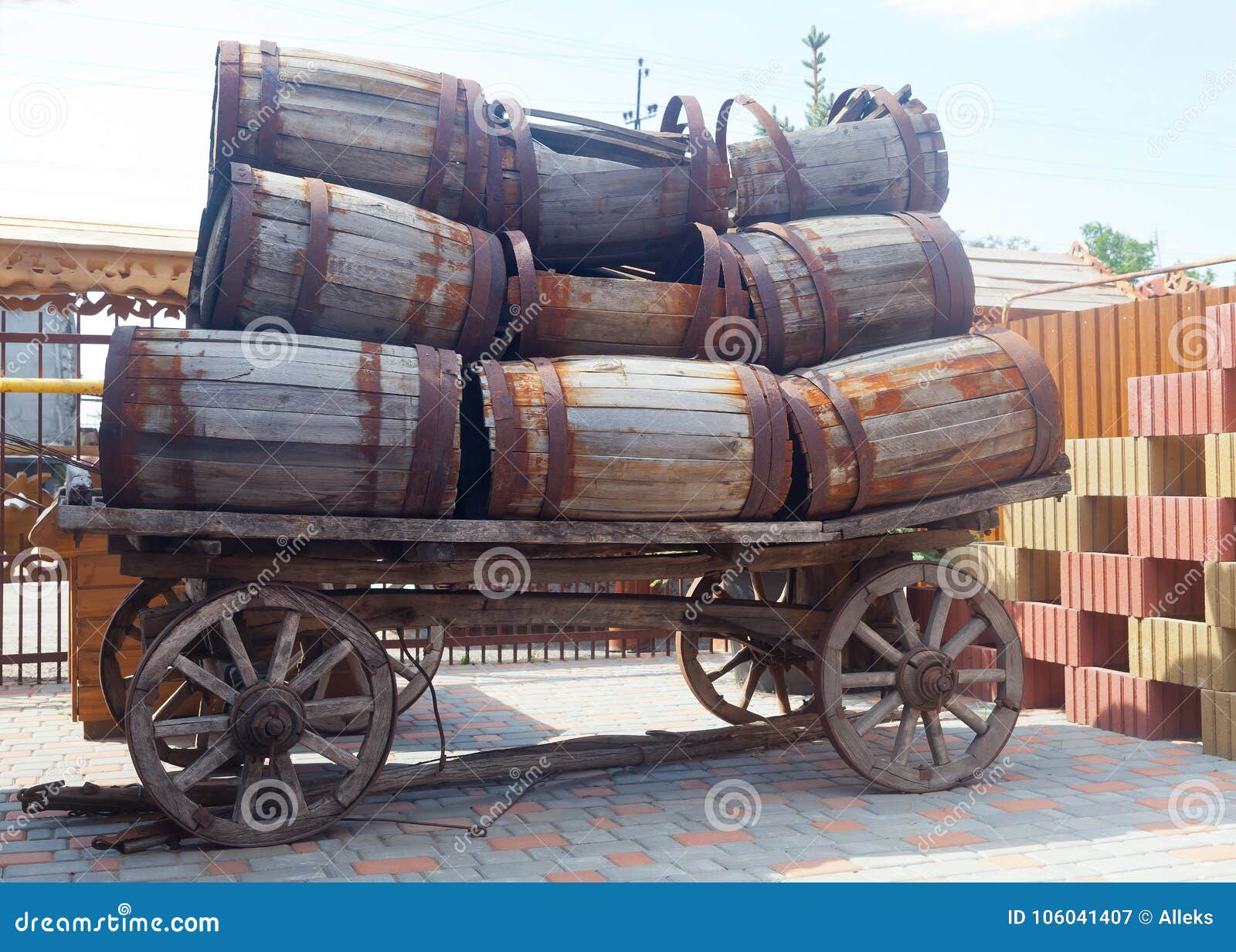 An Old Cart Loaded With A Lot Of Empty Barrels Royalty-Free Stock ...