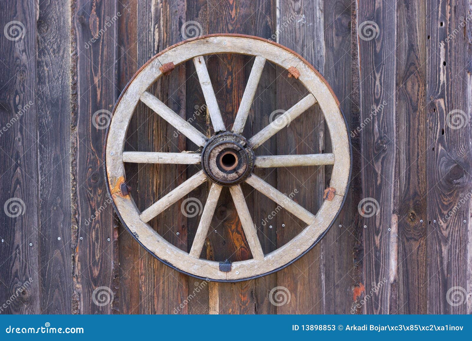 Cart-wheel. Wheel From The Trolley. Wooden Old With Iron Rusty Rim ...