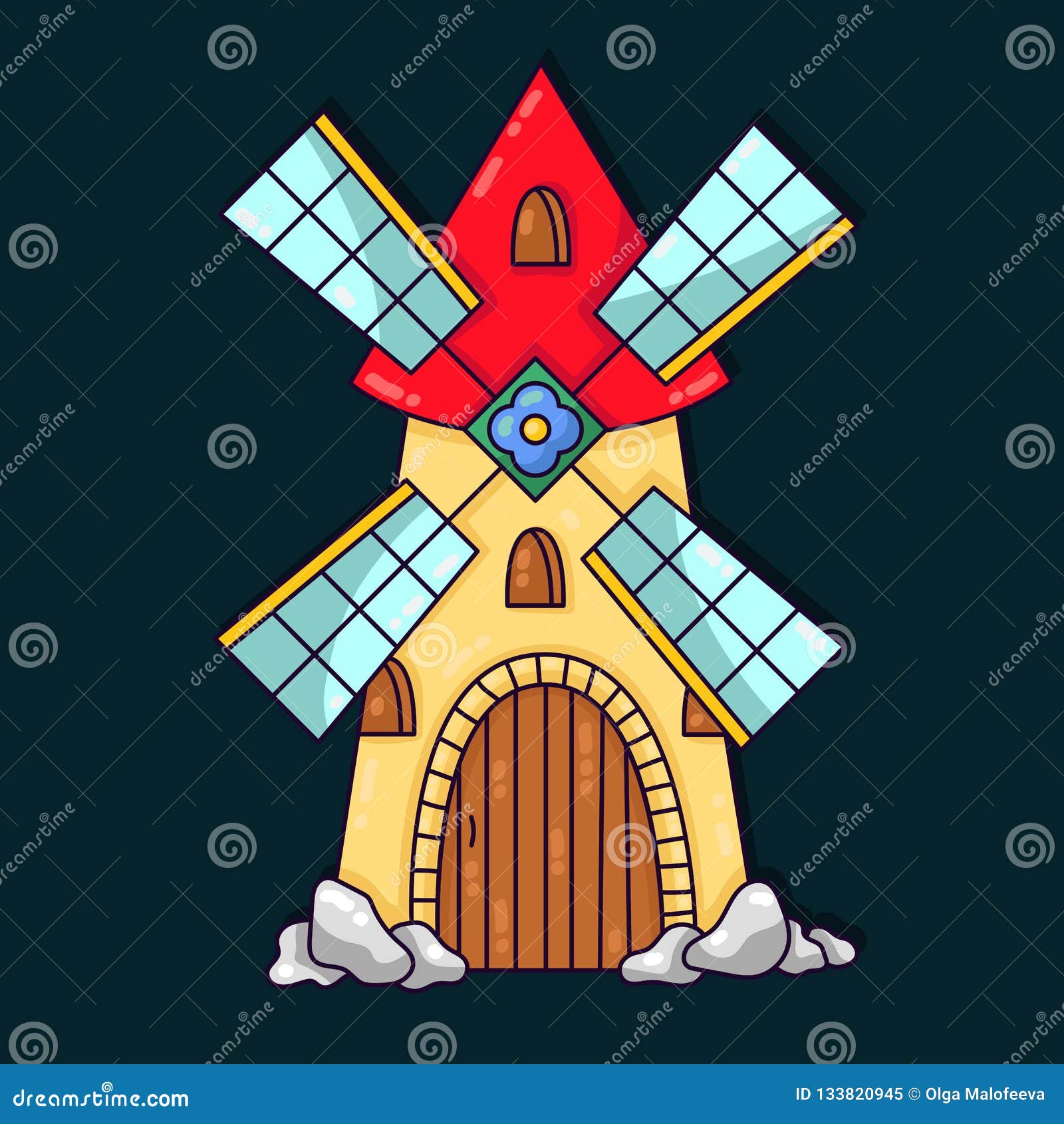 Old Cartoon Colorful Cute Mill Vector Illustration Stock Vector ...