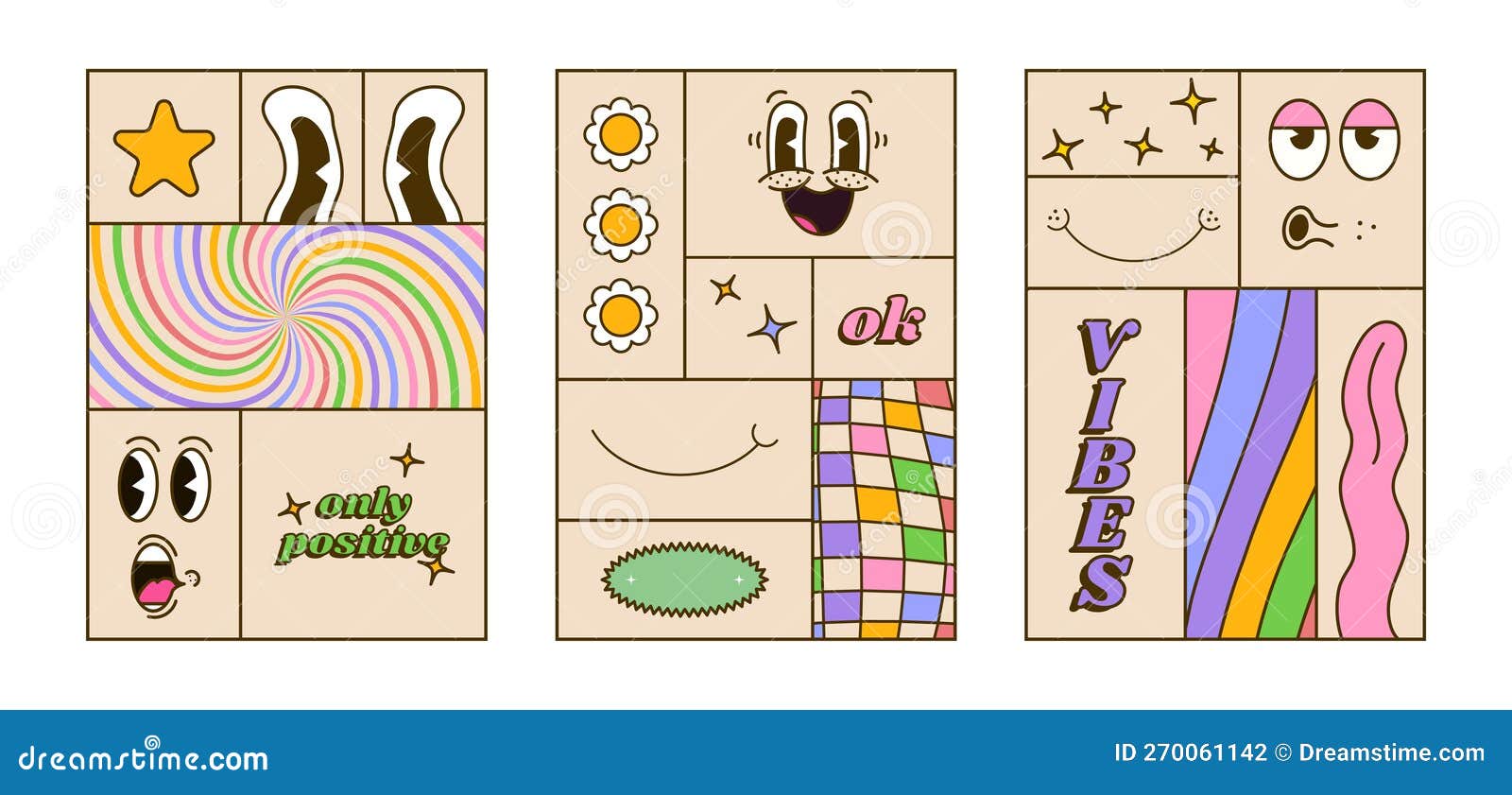 Old Cartoon Posters Set. Complementary Doodle Covers with Retro Comic ...