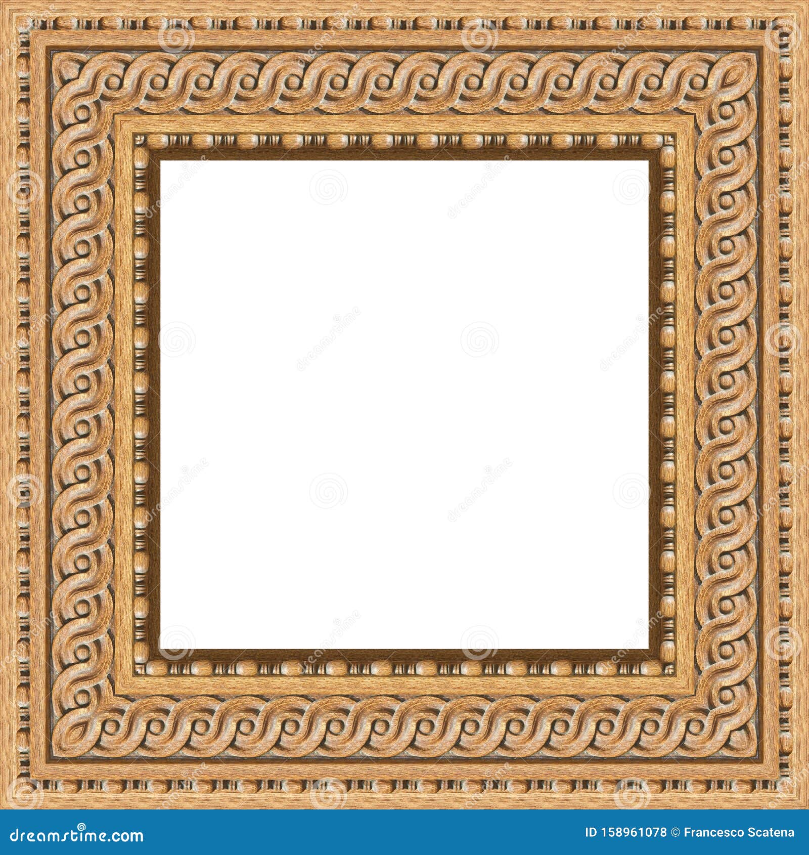 Old Carved Wooden Frame with Geometric and Circular Decorations Shape ...