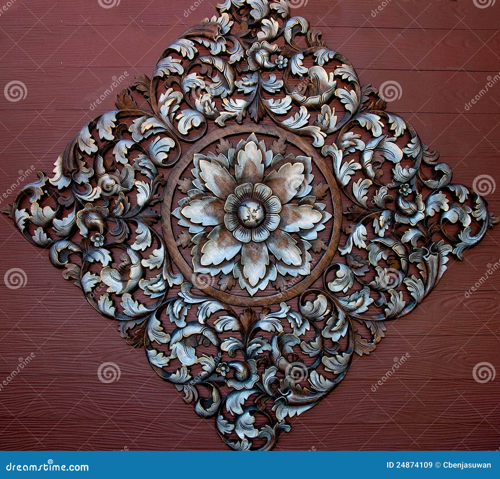 The Old Carving Wood Ornament of Flower Stock Image - Image of floral ...