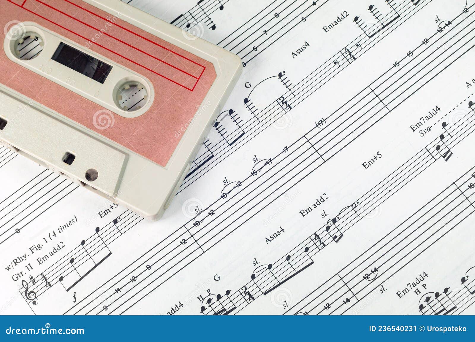 Old Cassette Tape and Music Notes Stock Image - Image of media, reel ...