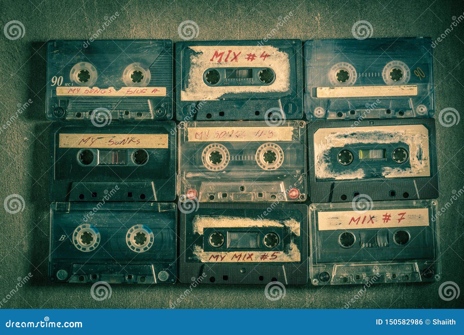 Old Cassette Tape Placed in Grid Stock Photo - Image of music ...