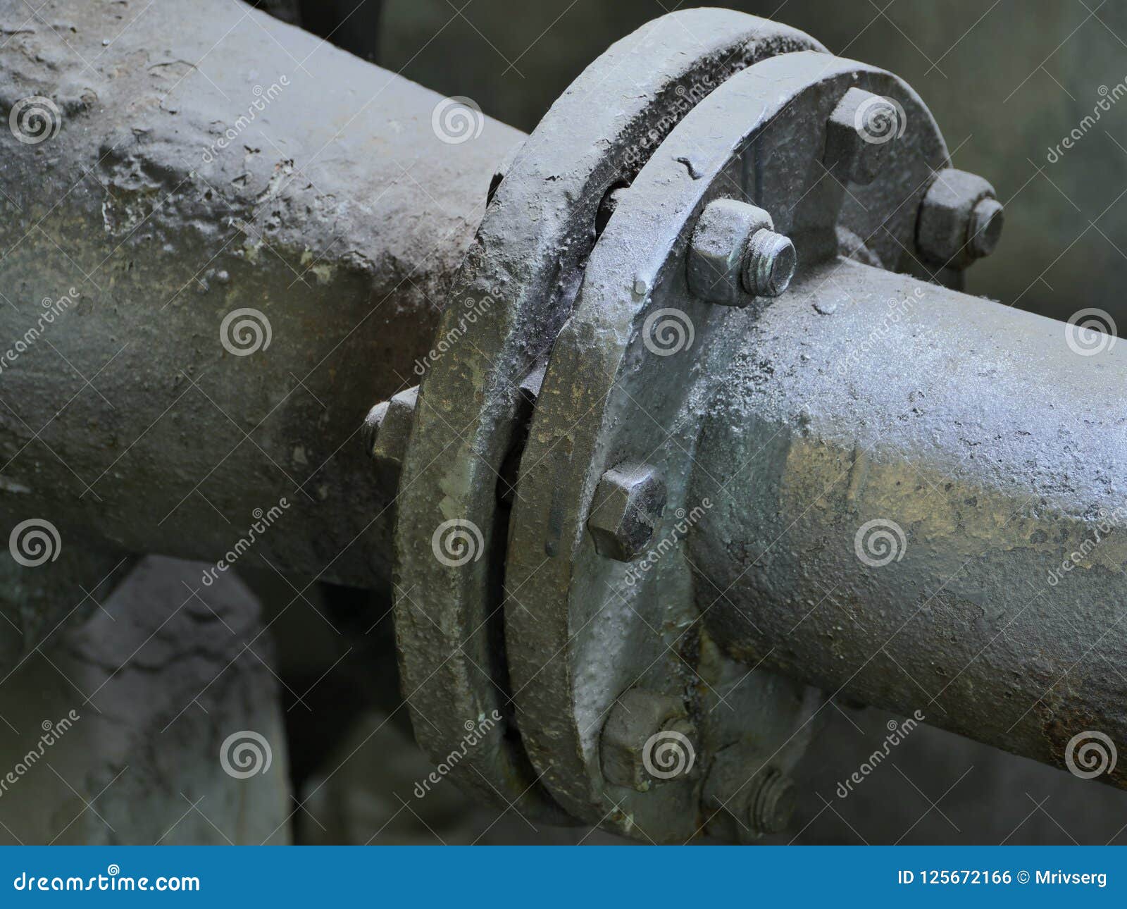 Flange Connection Is Bolted On A Metal Painted Pipe. Flange On The Pipe ...