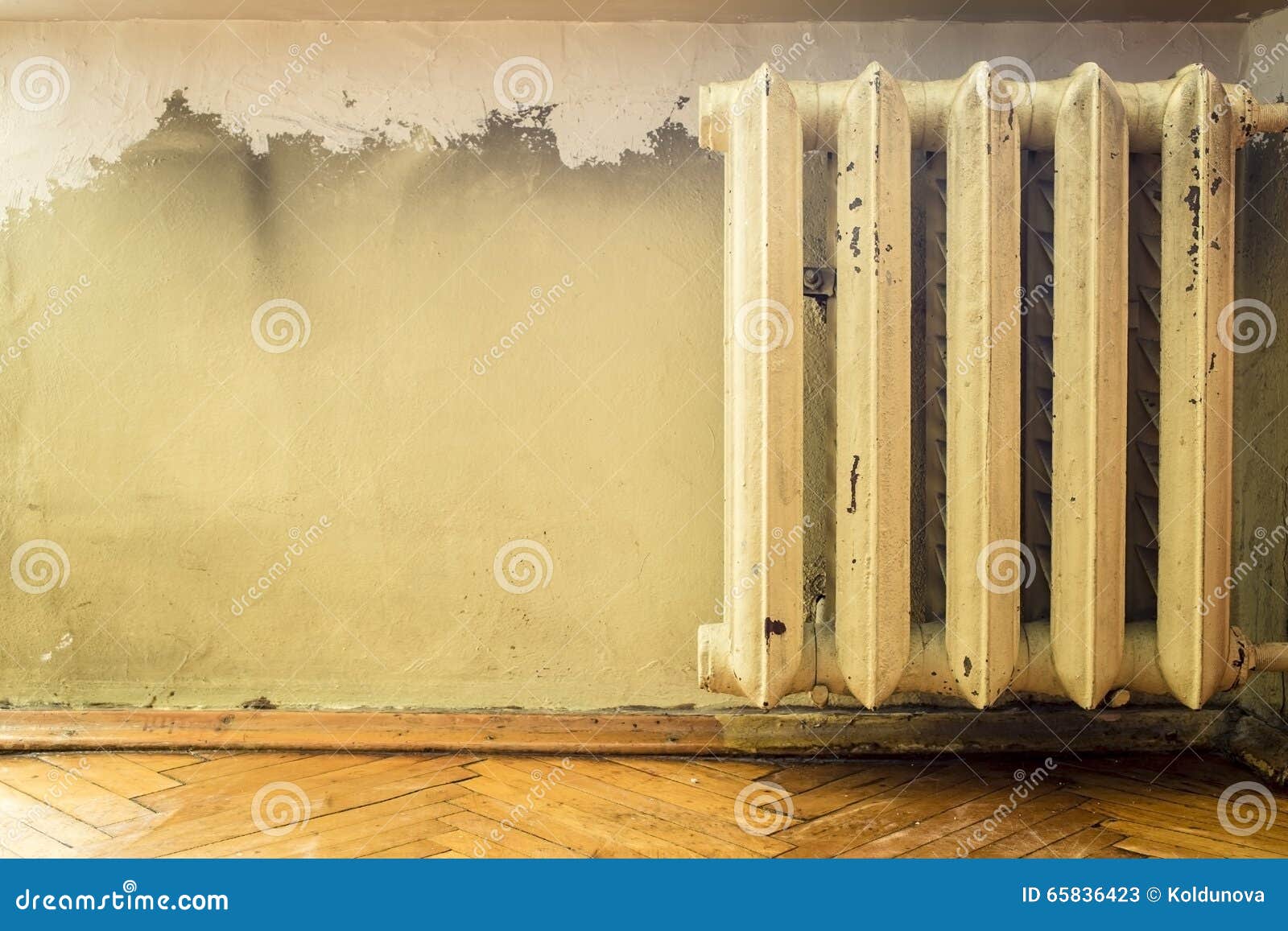 Old Cast Iron Radiator Hanging on the Wall Stock Image - Image of ...