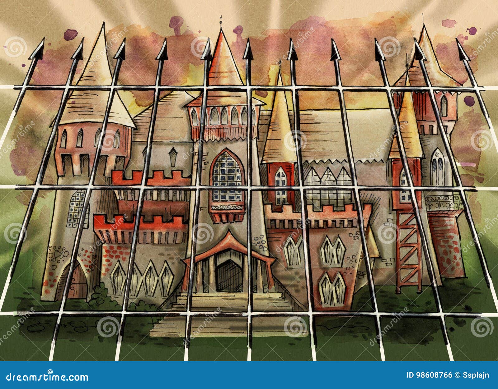 Castle Behind Spider Webs Vector Illustration | CartoonDealer.com #16778698