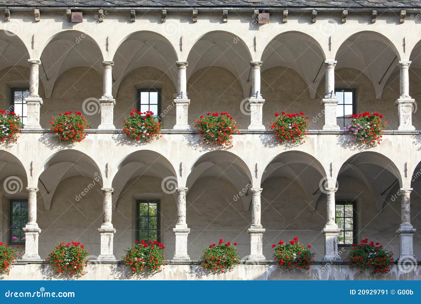 Old Castle Facade with Arches and Columns Stock Image - Image of floral ...