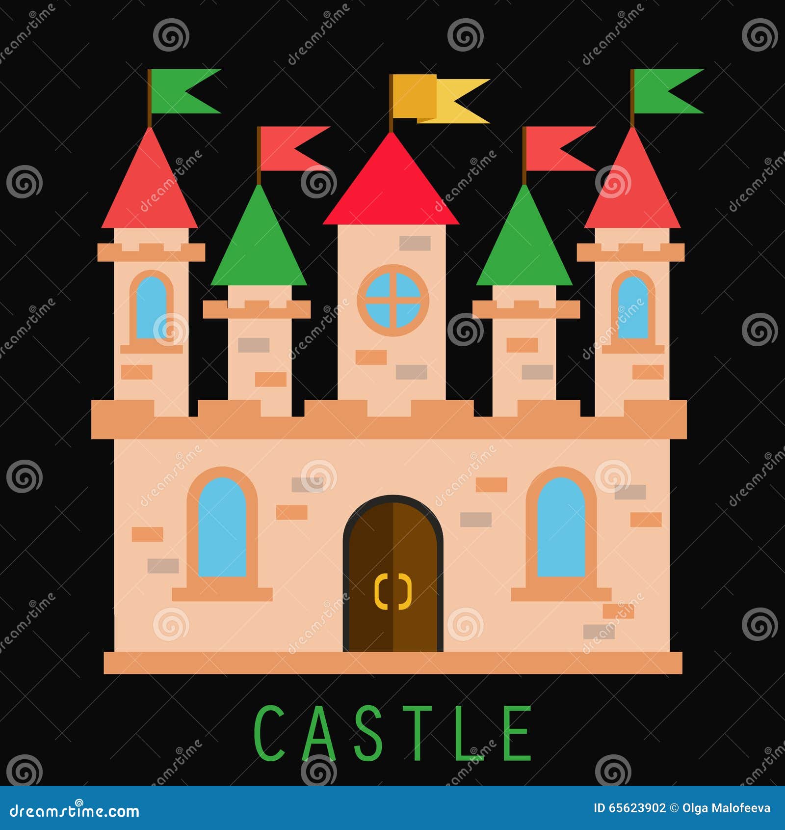 Old Castle with Flags and Towers Stock Vector - Illustration of cute ...