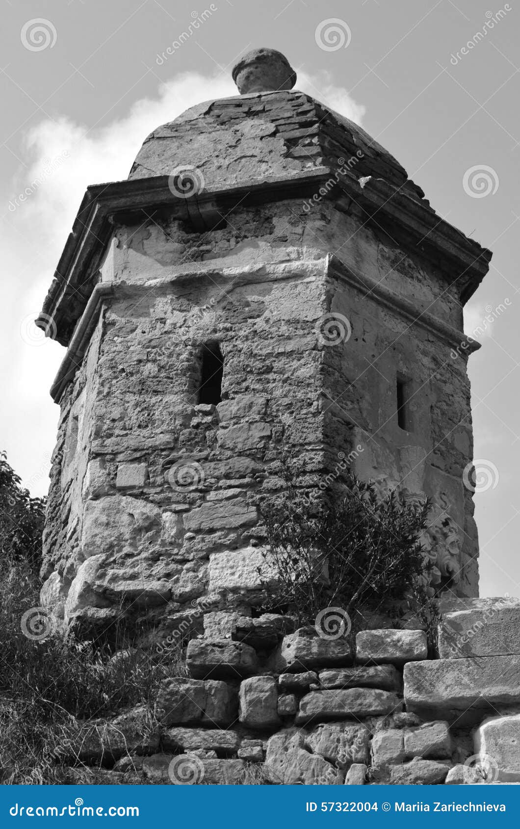 Old Castle Fortress Tower (grayscale) Stock Photo - Image of massy ...