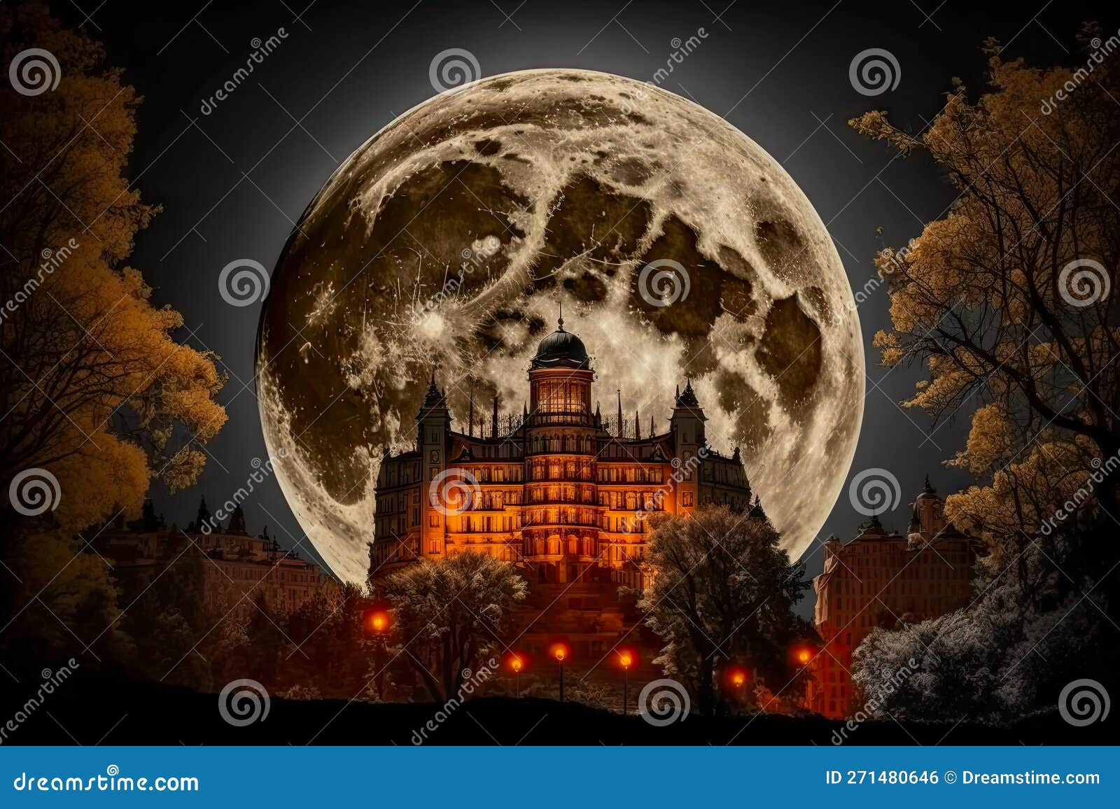 Old Castle on the Full Moon Background Stock Illustration ...