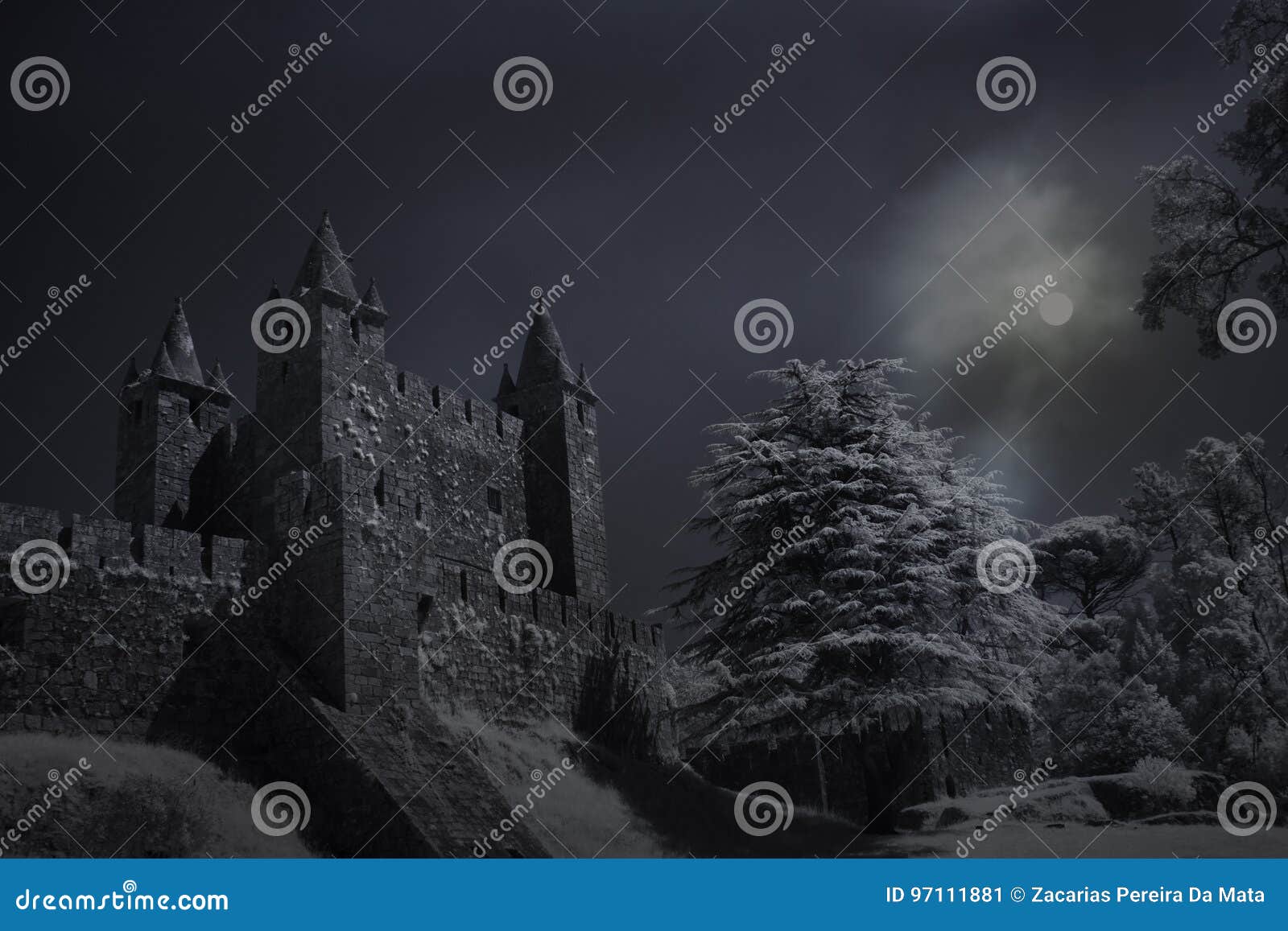 Old Castle in a Full Moon Night Stock Image - Image of architecture ...