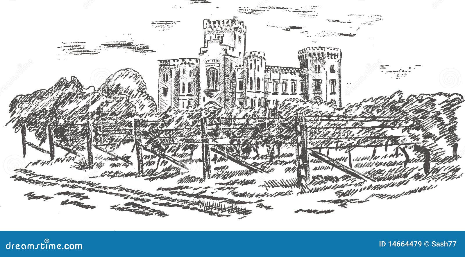 Old castle - hand drawing stock vector. Illustration of black - 14664479