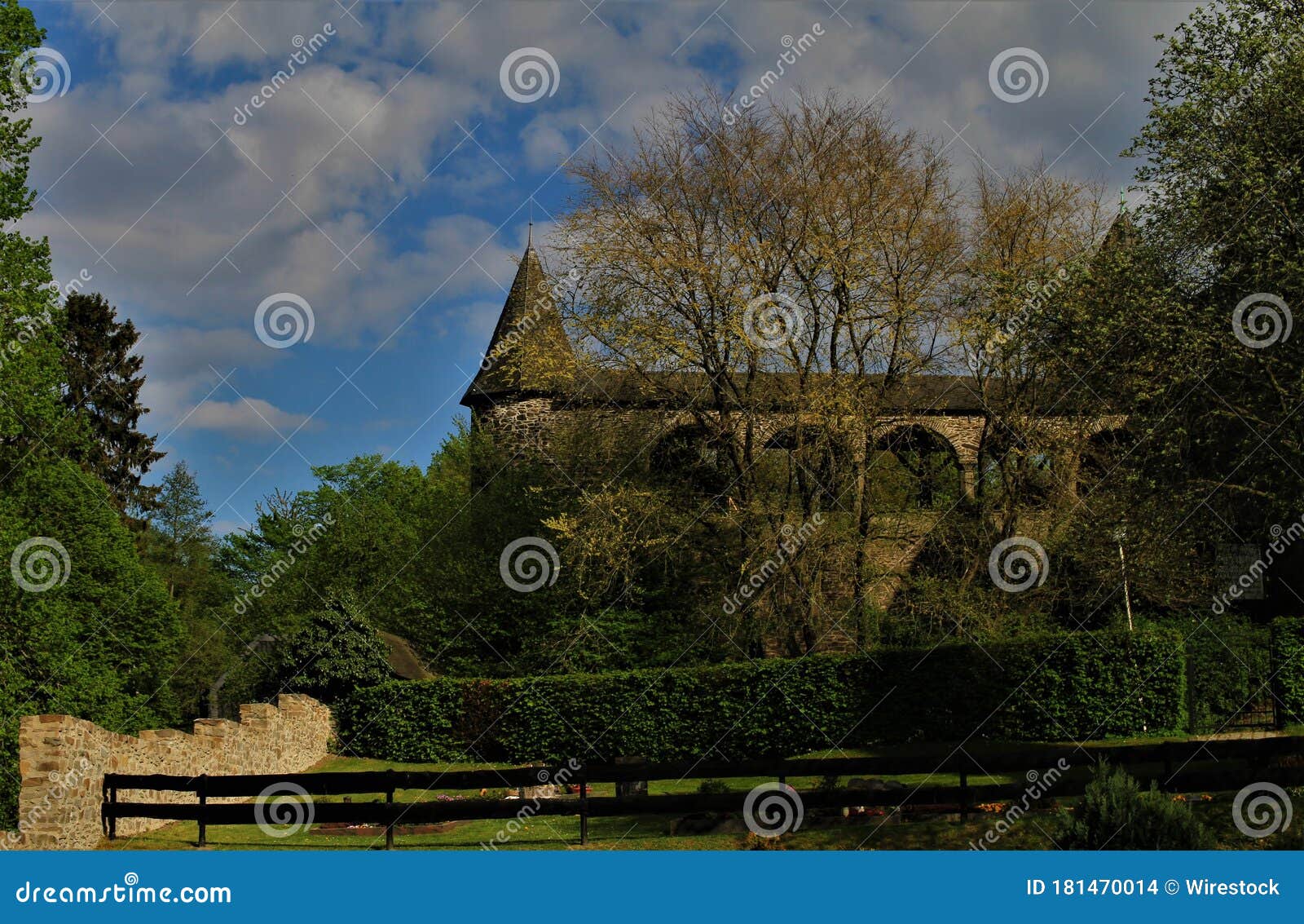 Old Castle Hidden Behind Bare Trees Stock Photo - Image of green ...