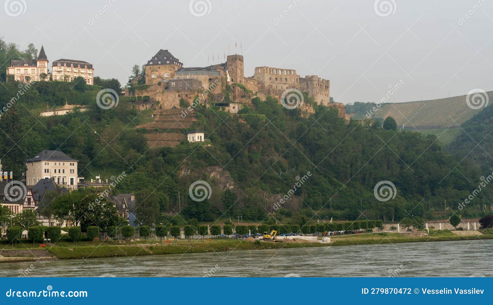 Old Castle on Hill Above the River Stock Photo - Image of tourism ...