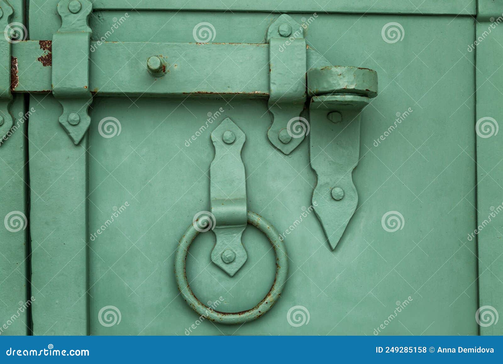 An Old Castle on an Iron Turquoise Gate. Close-up. Background Stock ...